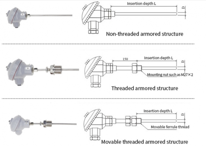 304 Stainless Steel Tipe K RTD Sensor Suhu 10 * 150mm Termokopel